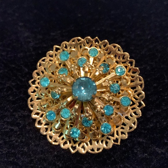 Coro | Jewelry | Vintage Coro Blue Rhinestone Filigree Pendant Brooch ...